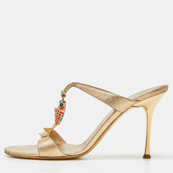 Celine | Shoes | Celine Metallic Gold Leather Koi Fish Embellished ...
